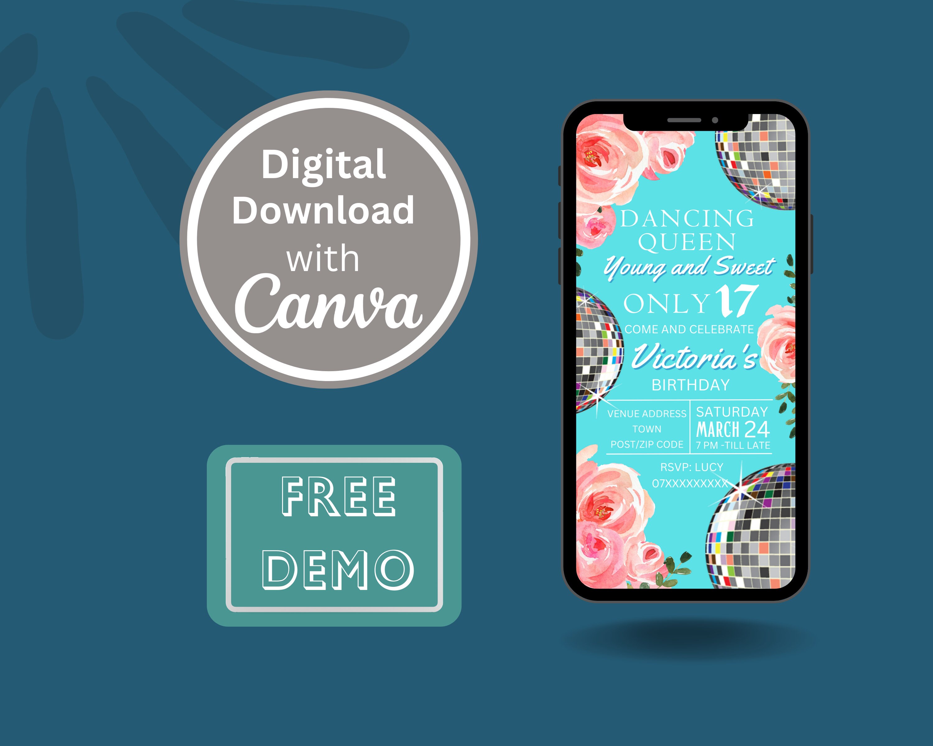 Dancing Queen Editable Digital Download Invitation Mobile Invite ...