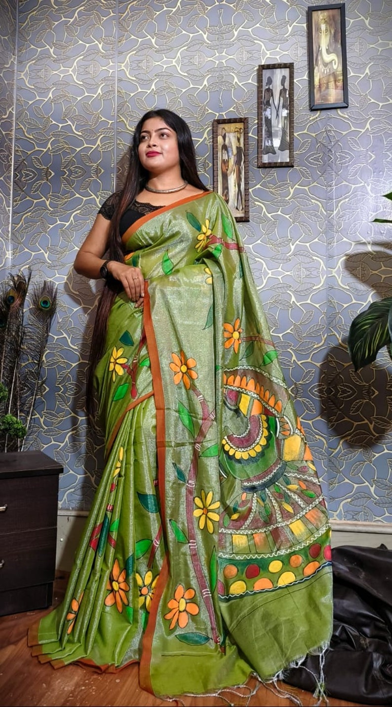 Tissue Cotton Hand Print Saree for Indian Women Traditional - Etsy