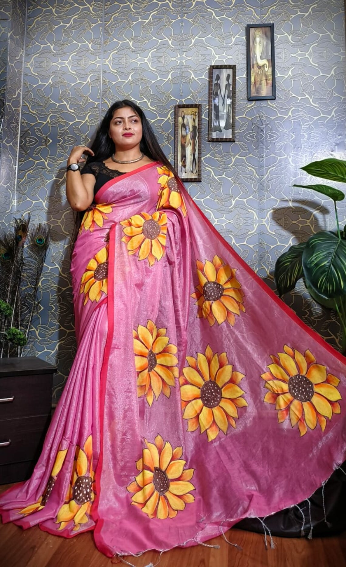 Tissue Cotton Hand Print Saree for Indian Women Traditional and Ethnic ...