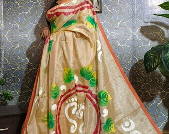 Tissue Cotton Hand Print Saree for Indian Women Traditional and Ethnic ...