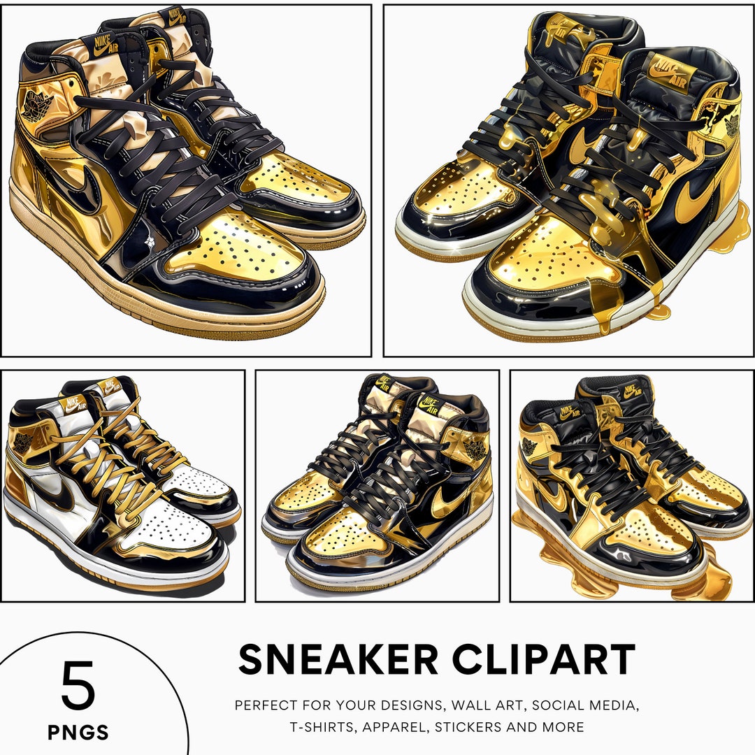 5 High-top Black and Gold Dripping Sneaker Illustrations, Clipart PNG ...