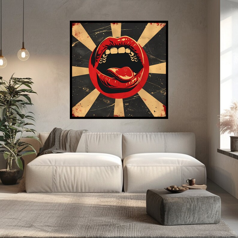 Red Retro Lips, Open Mouth, Tongue Digital Print, Wall Art, Home Decor ...