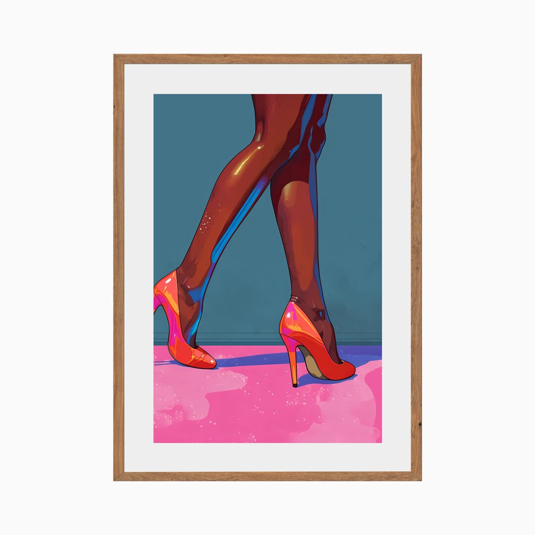 Vibrant Stride: Bold and Colorful High Heel Digital Print, Wall Art, Home Decor, PNG Instant ...