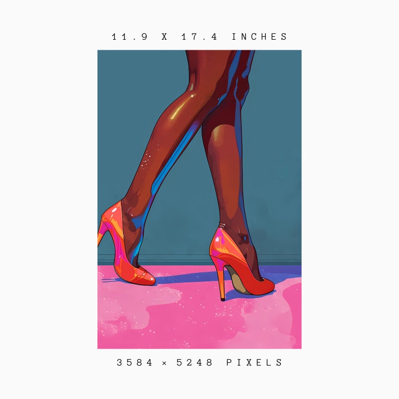 Vibrant Stride: Bold and Colorful High Heel Digital Print, Wall Art, Home Decor, PNG Instant ...