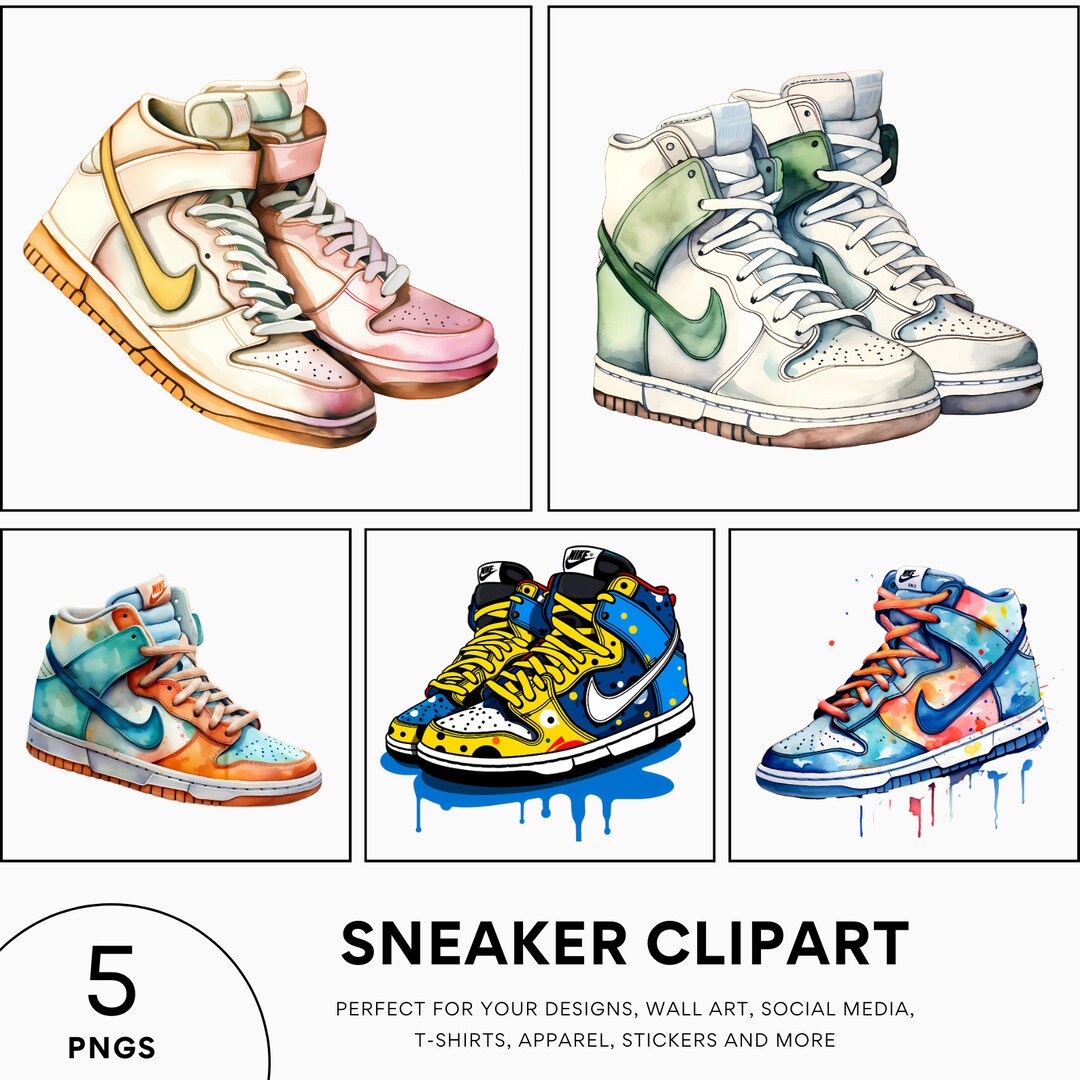 Watercolor, Dripping High-top Sneaker Illustrations, Cliparts PNG Retro ...