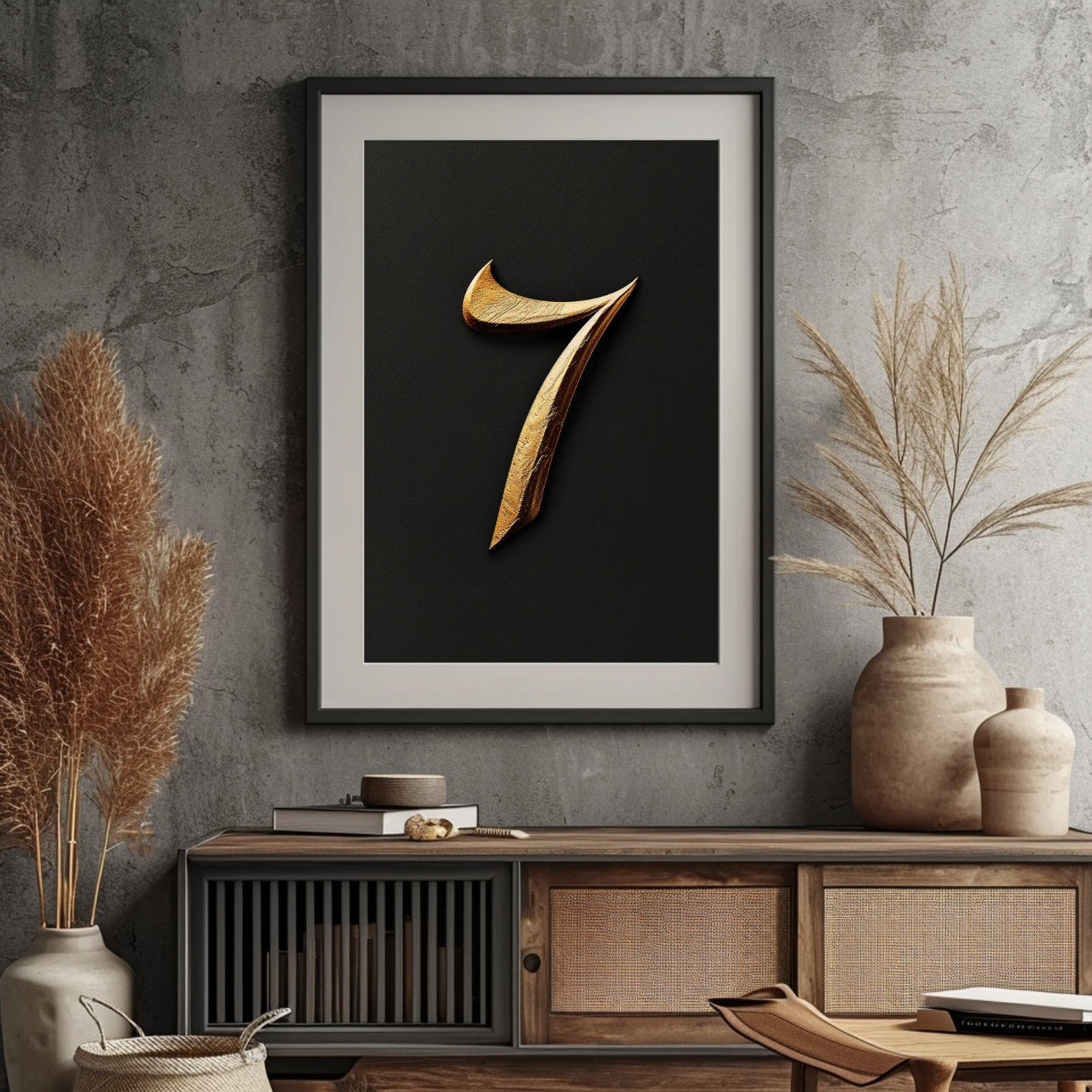 Number Signs, Number 7 Print, PRINTABLE Art, Black and Gold Art ...