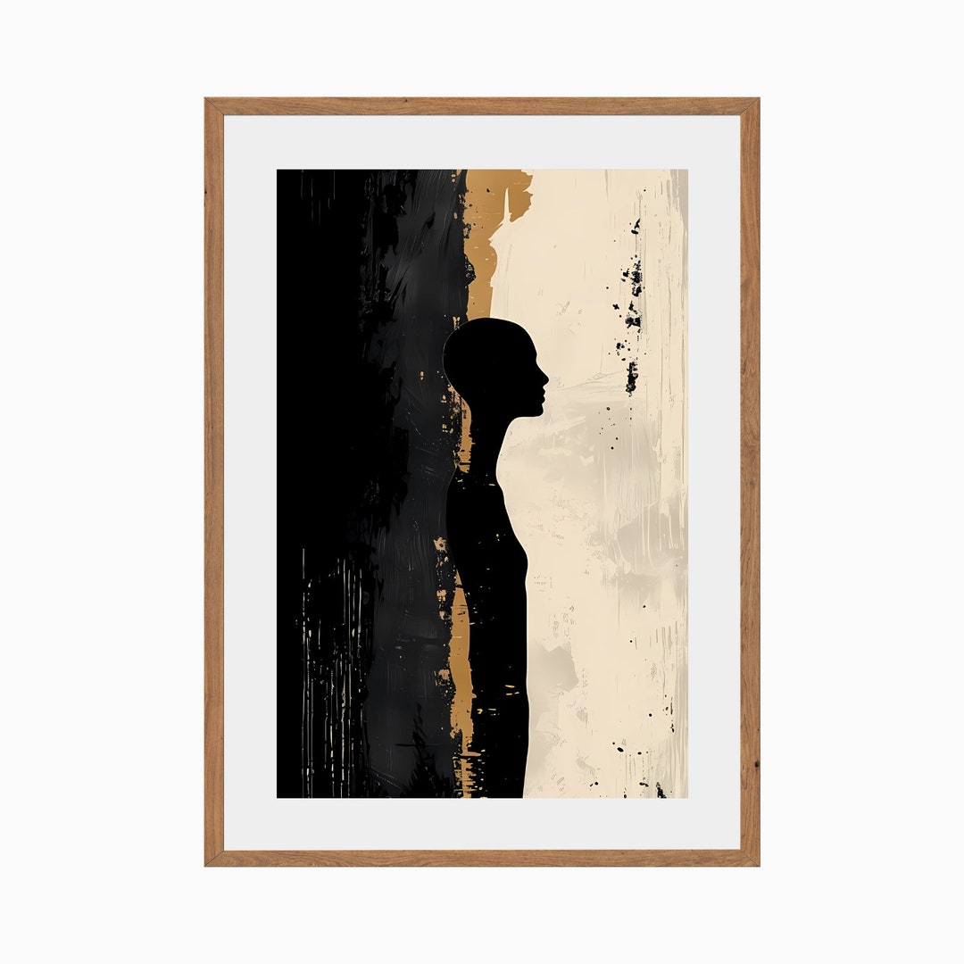 Silhouette of Solitude: Abstract Portrait in Earth Tones Digital Print ...