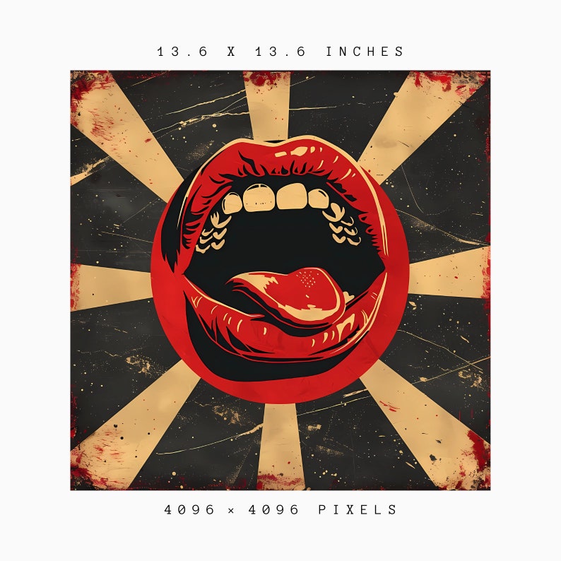 Red Retro Lips, Open Mouth, Tongue Digital Print, Wall Art, Home Decor ...