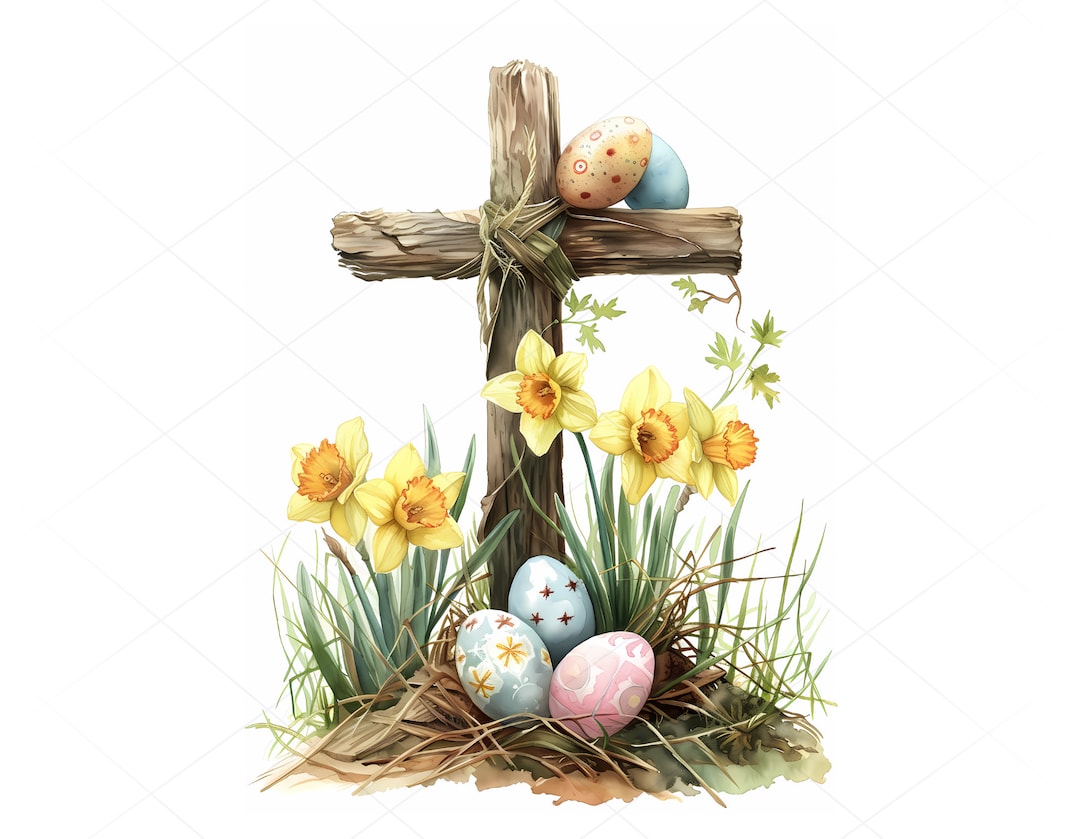 Watercolor Easter Cross Clipart, Illustration PNG Easter Cross Egg ...