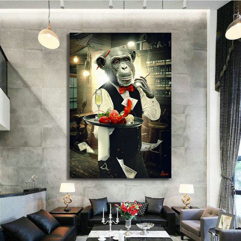 Waiter Monkey Canvas Monkey in Suit Art Monkey Human - Etsy