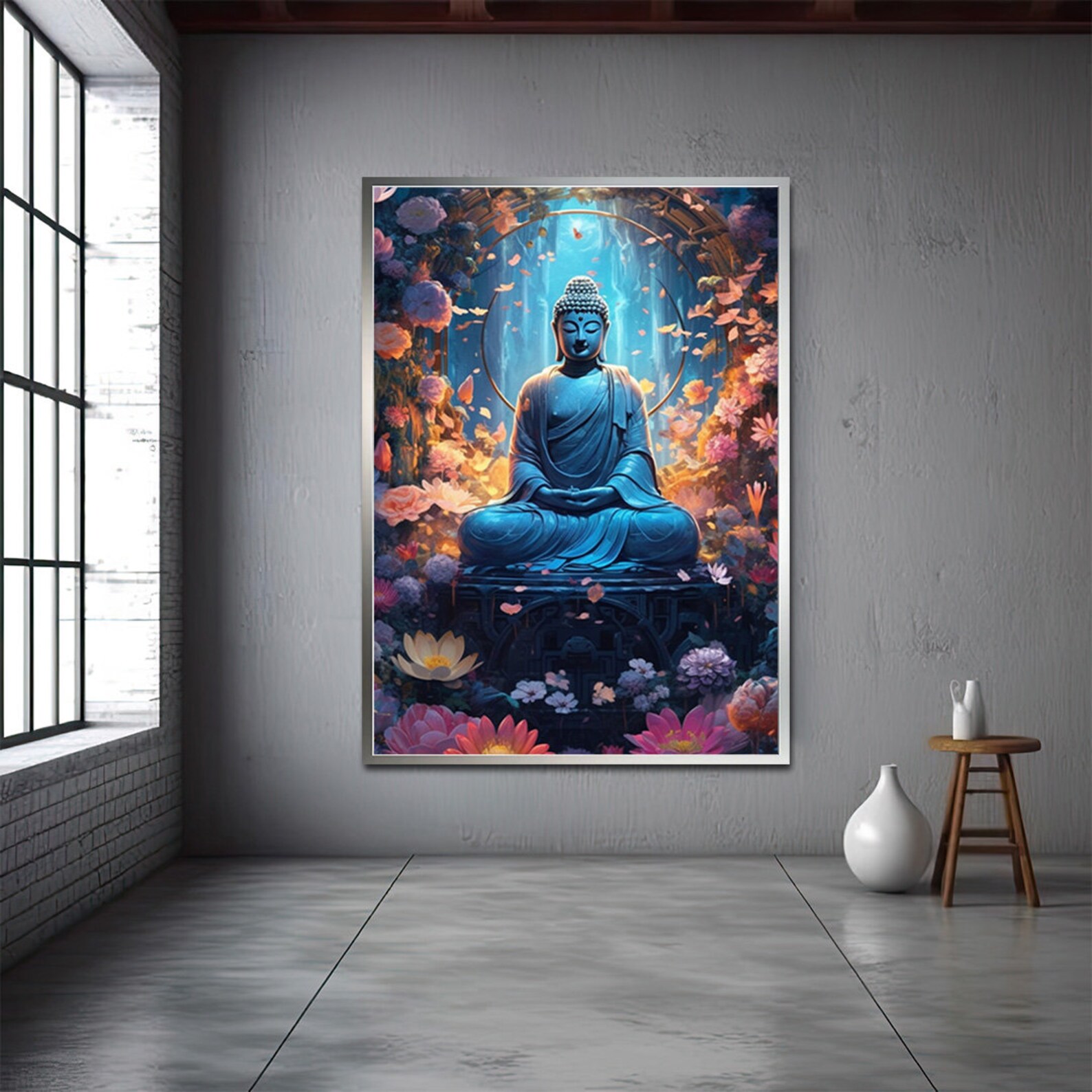 Flower Buddha Table Buddha Canvas Paintingmeditation - Etsy