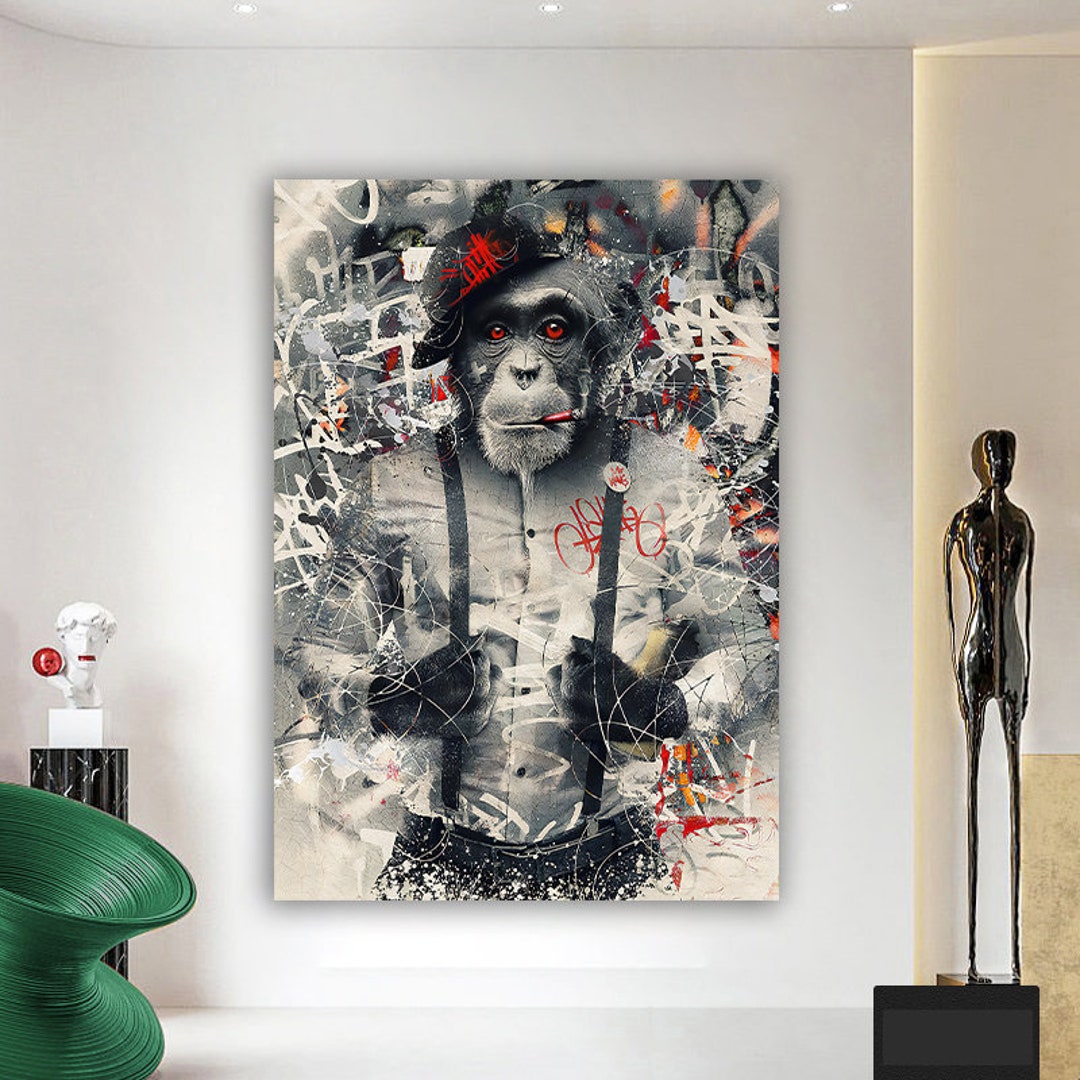 Monkey Canvas, Graffiti Monkey Art, Monkey Human Poster, Monkey in Suit ...