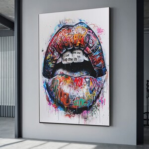 Graffiti Lip Canvas Wall Art, Lip Canvas Print,pop Art Lip Painting ...
