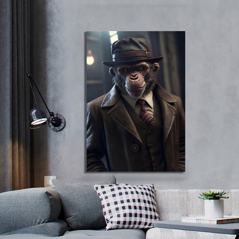 Monkey Canvas Monkey Art in Suit Monkey Human Painting Boss - Etsy