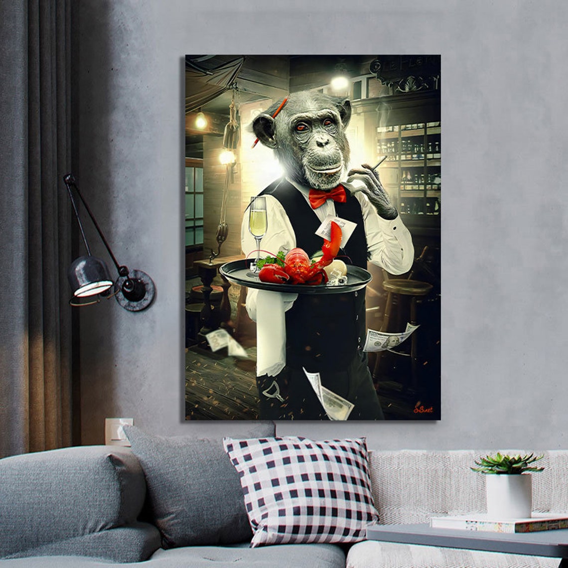 Waiter Monkey Canvas Monkey in Suit Art Monkey Human - Etsy