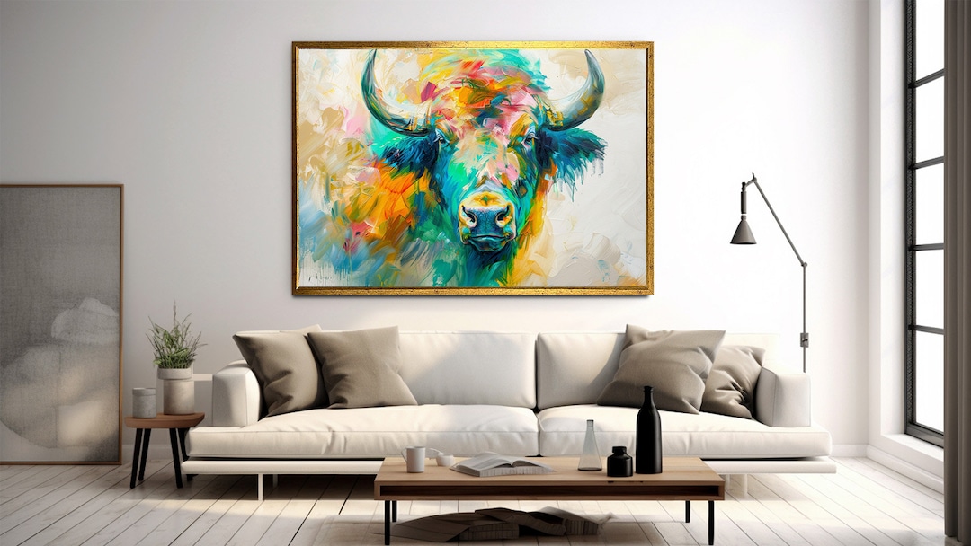 Bull Wall Art, Colorful Bull Art, Bull Wall Decor, Bull Canvas Art ...