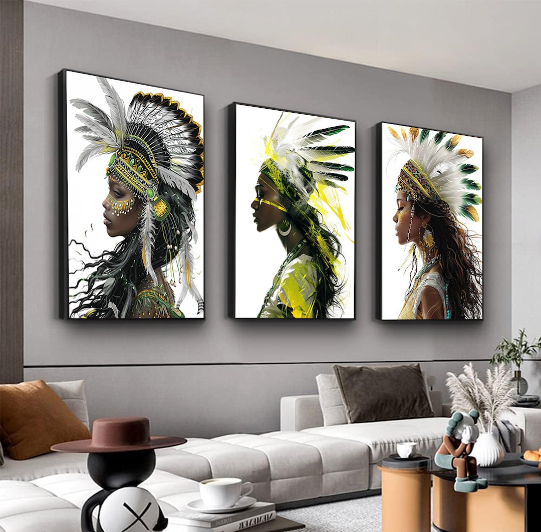 Native American Women Canvas Painting Set of 3, Native American Women ...