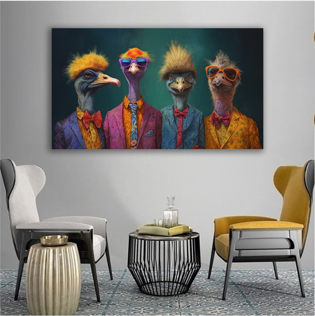 Ostrich Canvas, Pop Art Canvas Painting, Funny Ostrich Wall Art ...