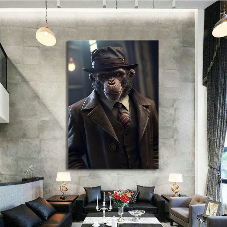 Monkey Canvas Monkey Art in Suit Monkey Human Painting Boss - Etsy