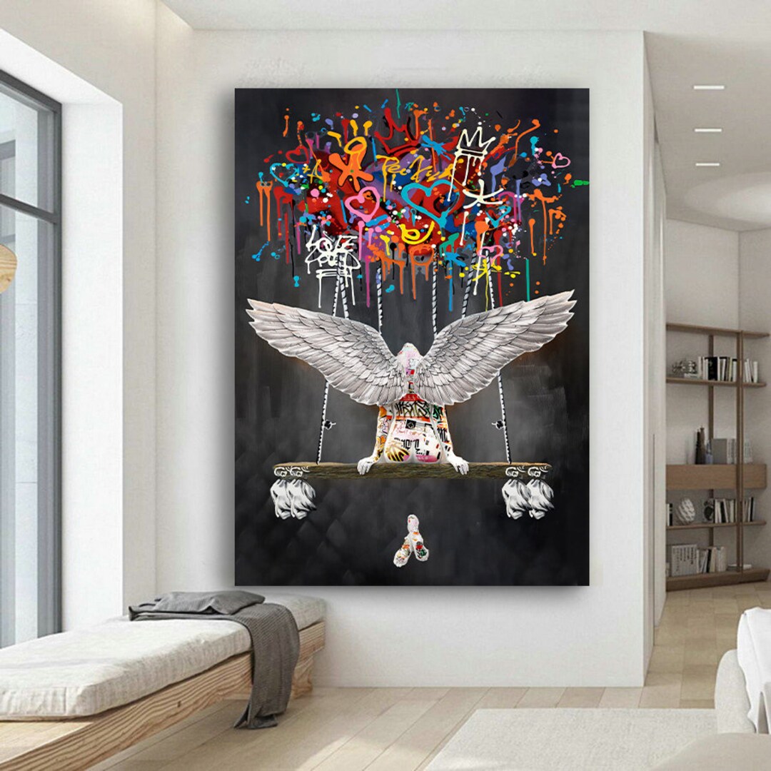 Banksy Boy Flying With Balloon Canvas, Banksy Balloon Canvas, Balloon ...