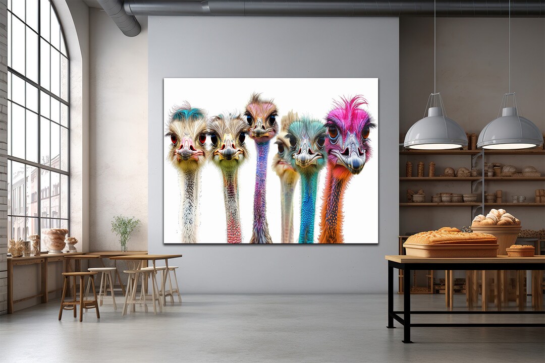Ostriches Canvas, Colorful Ostrich Poster, Ostrich Canvas Print ...
