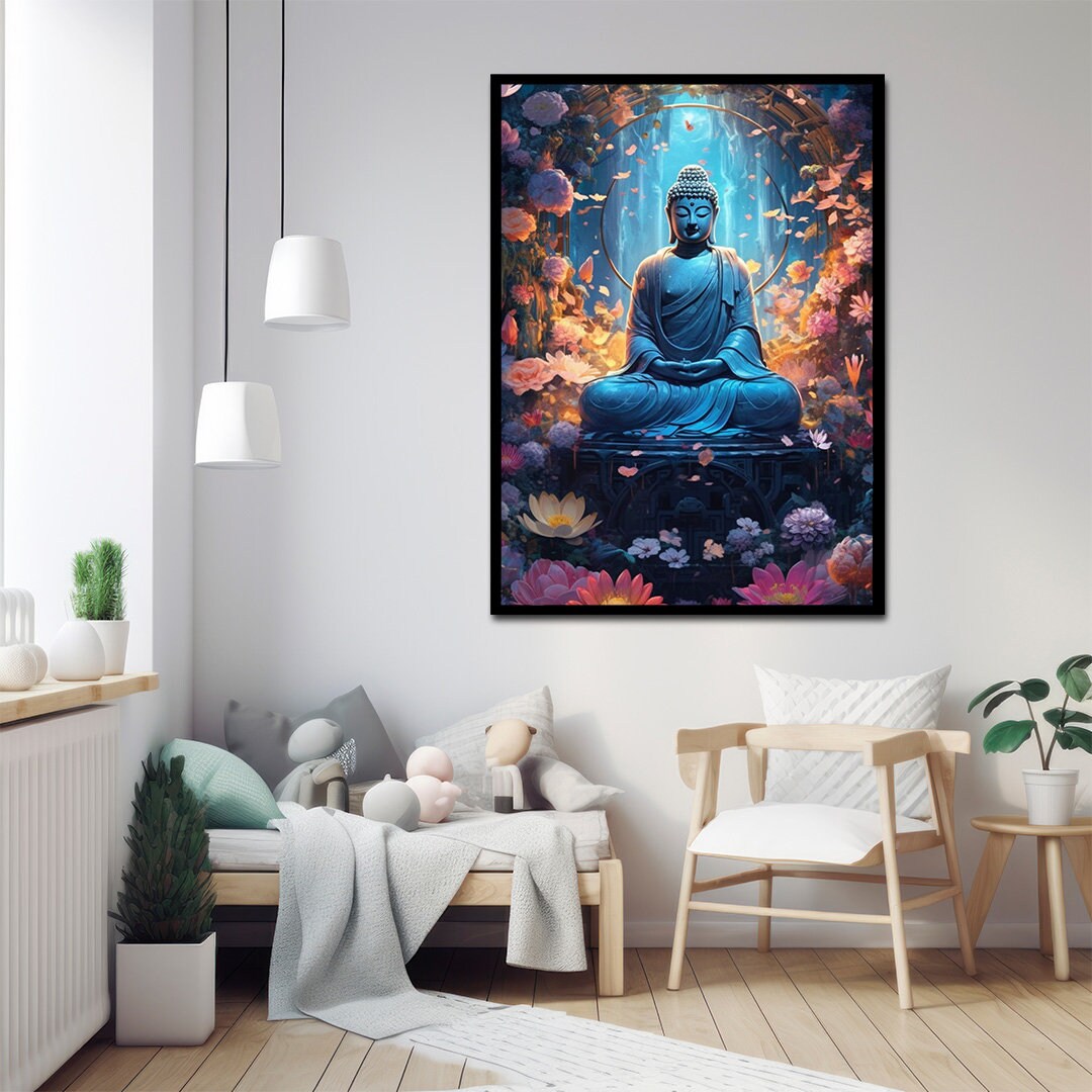 Flower Buddha Table Buddha Canvas Paintingmeditation - Etsy