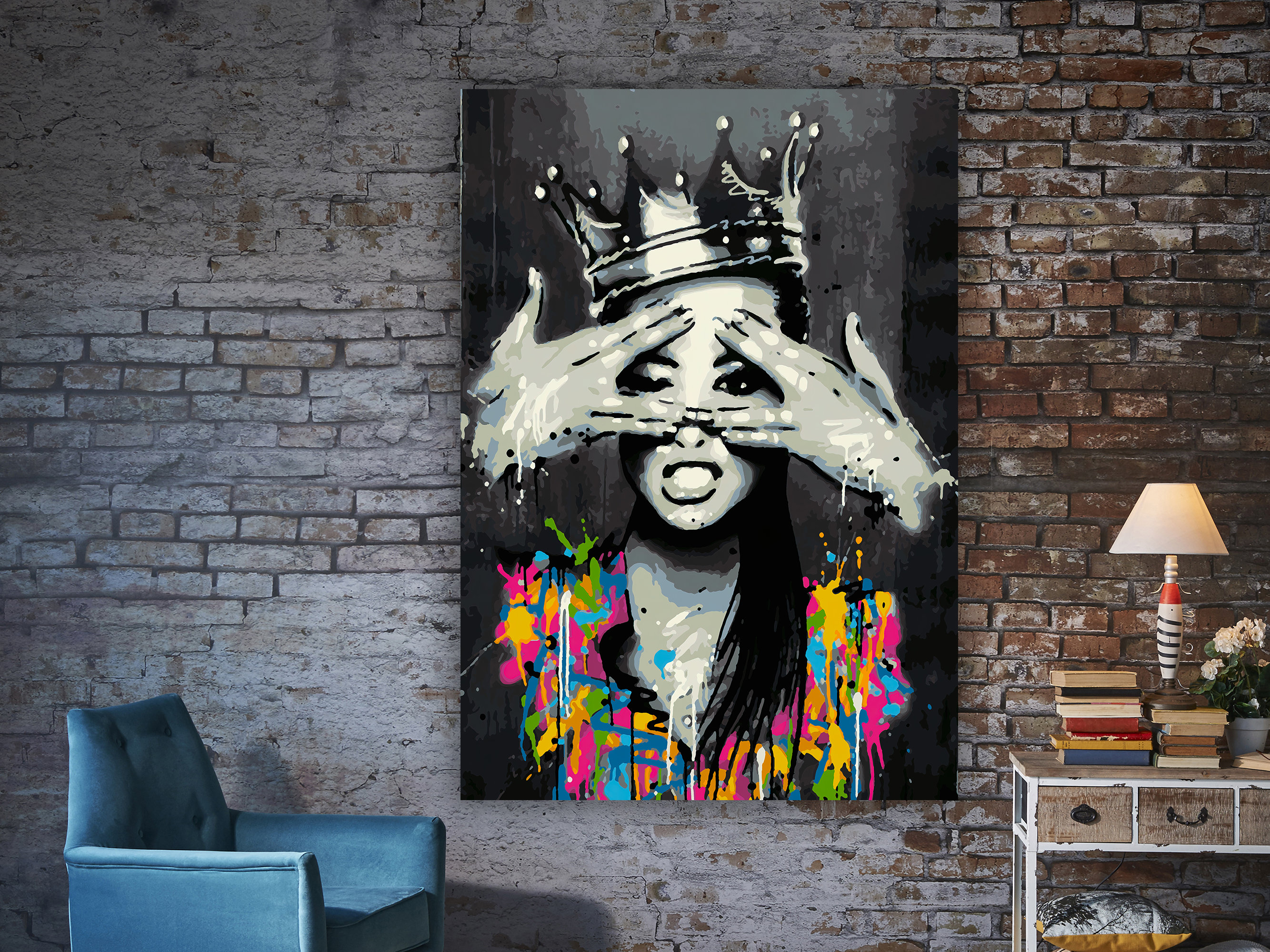 BANKSY Curly African Woman Graffiti Canvas, Banksy Woman Graffiti Wall ...