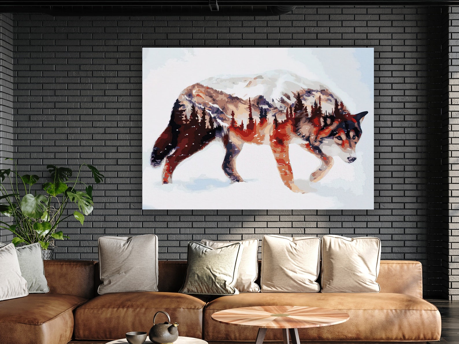 Wolf and Nature Watercolor Art Print, Wolf and Nature Painting Wall Art ...