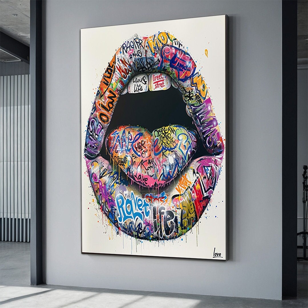 Graffiti Lip Canvas Wall Art, Lip Canvas Print,pop Art Lip Painting ...