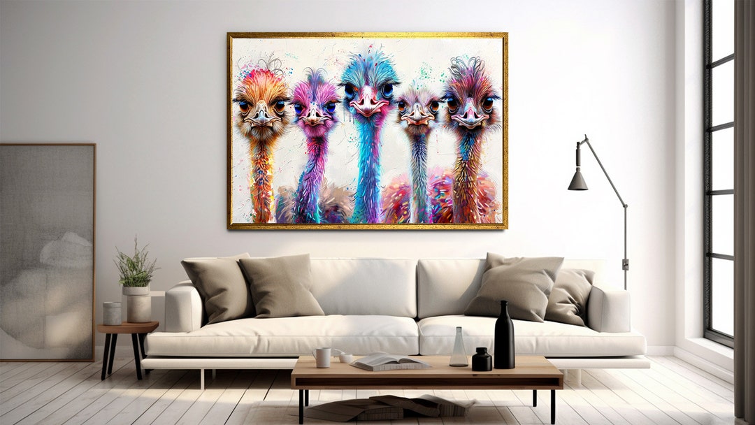 Funny Ostriches Canvas, Colorful Ostrich Poster, Ostrich Canvas Print ...