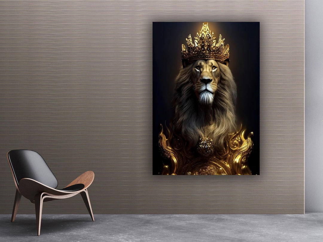 Lion King Canvas Painting, Lion Portrait Wall Art, Lion Print, Lion ...