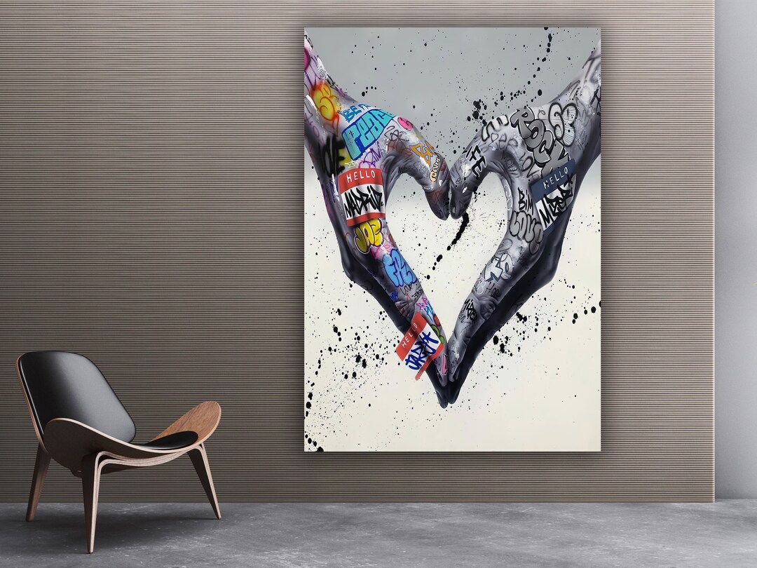 Love Heart Canvas Painting, Heart Canvas Art Print, Modern Home Decor ...