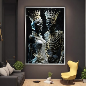 Skeleton Double Canvas, Skull Print, Skeleton King Art, Skeleton Queen ...