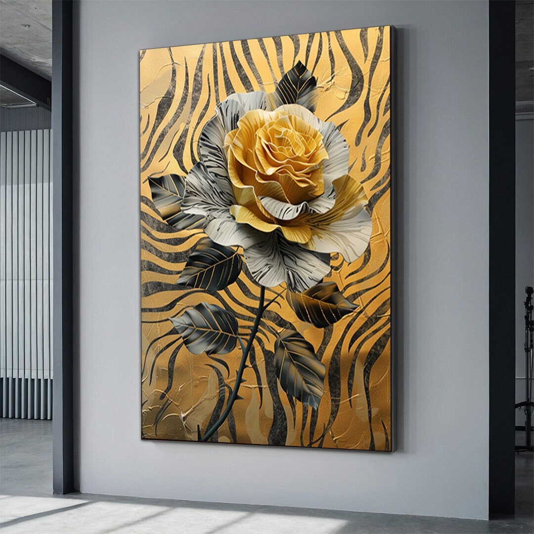 Rose Canvas Painting, Yellow Rose Art, Graffiti Patterned Rose Print ...