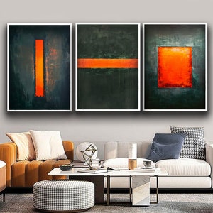 Green Mark Rothko 3 Piece Canvas Painting Set, Green and Orange Mark ...