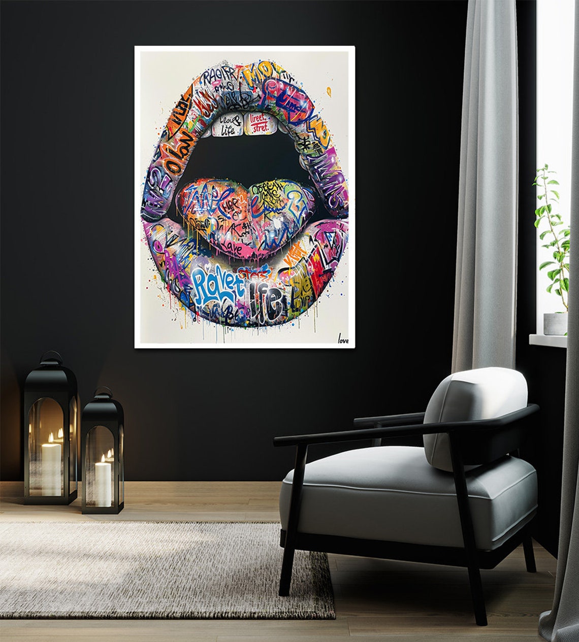 Graffiti Lip Canvas Wall Art, Lip Canvas Print,pop Art Lip Painting ...