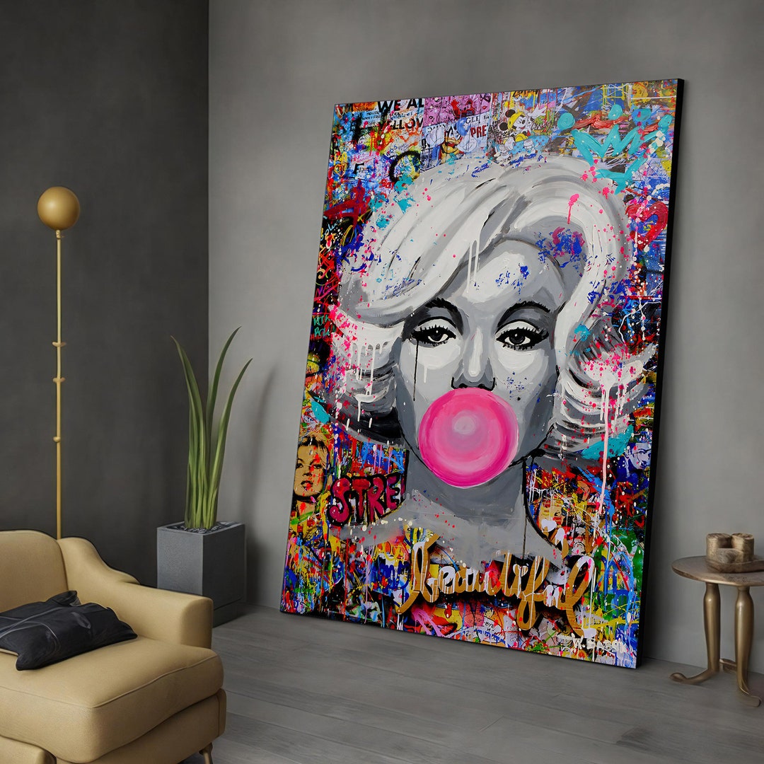 Gummy Graffiti Woman Canvas Gum Blasting Canvas Graffiti Woman Pop