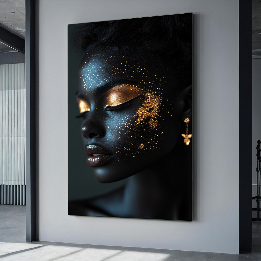 African Woman in Gold Wall Art, Woman Face in Gold Canvas, African Woman Wall Decor, African ...