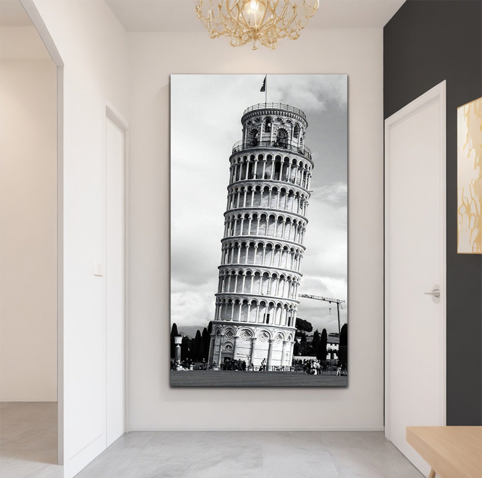 Pisa Tower Canvas Painting Pisa Tower Art Black White Wall - Etsy