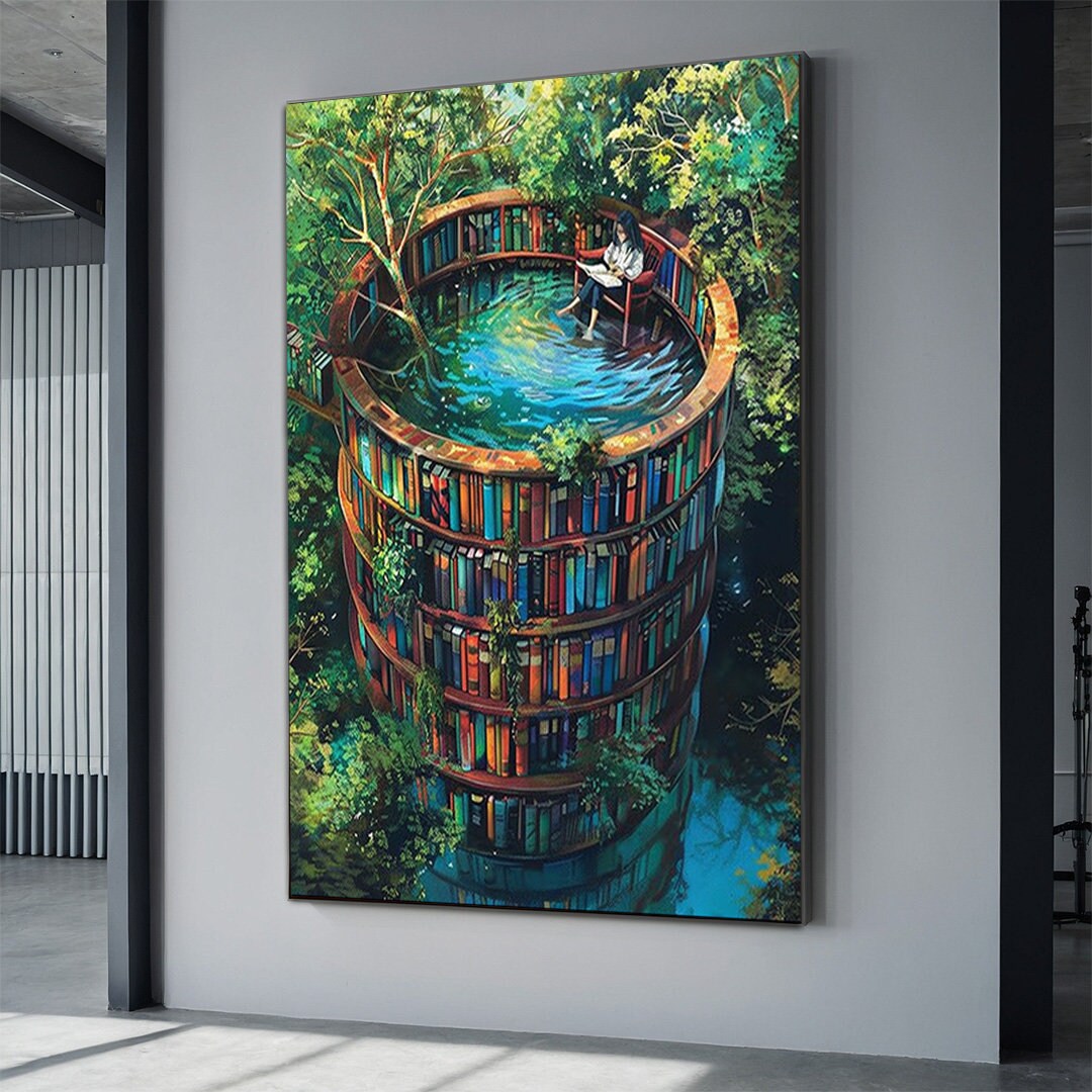 Surreal Library Canvas Wall Art Book Dam Home Library Decor Surreal Art ...