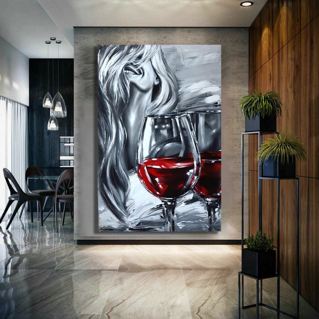 Woman and Wine Canvas, Wine Glasses Art, Red Wine Print, Beautiful ...