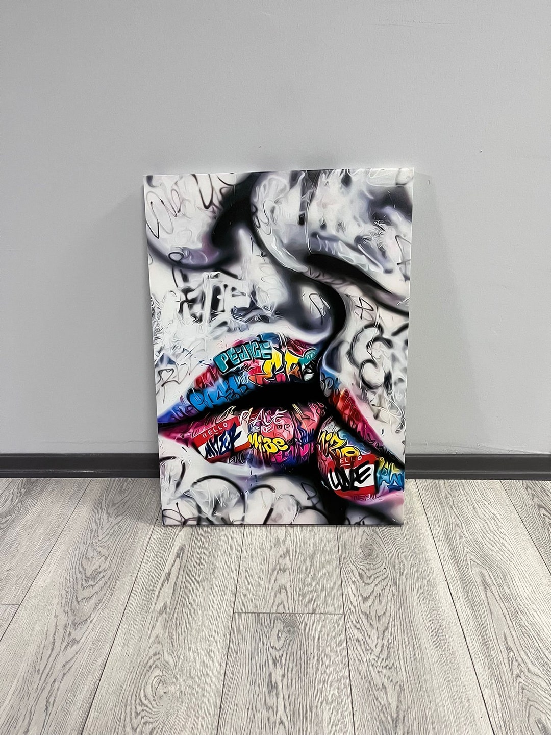 Kissing Couple Canvas, Kiss Graffiti Canvas, Graffiti Art Canvas, Huge ...