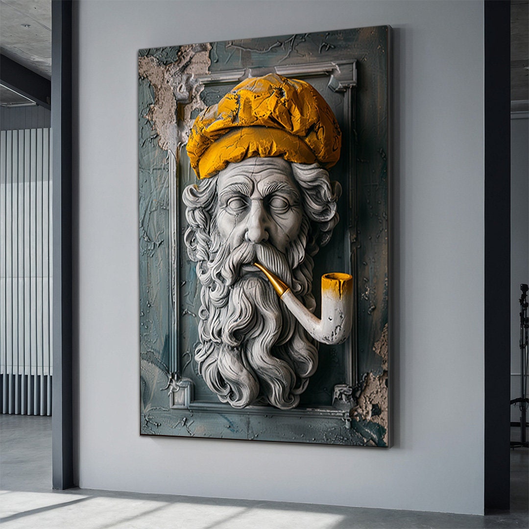 Popeye Style Old Man Smoking a Pipe Canvas Painting, 3 D Looking Man ...