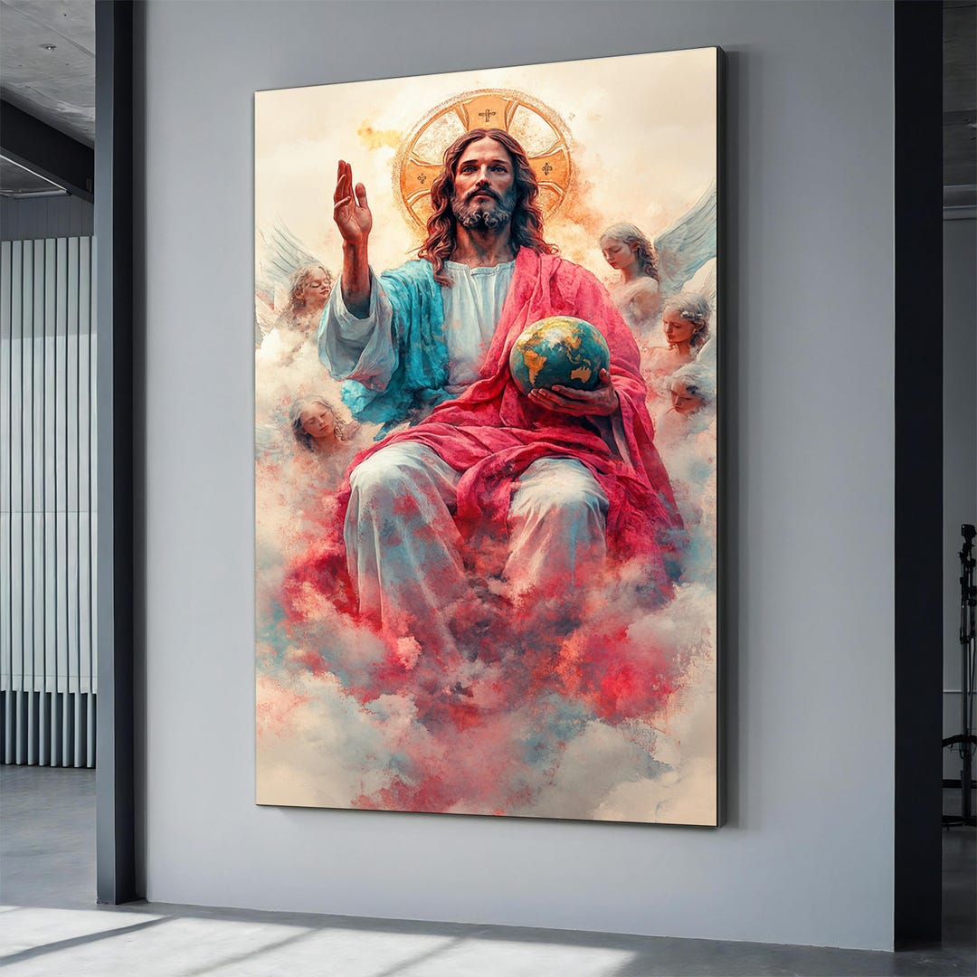 Pop Art Jesus Canvas, Jesus Holding the World Art, Religious Canvas ...