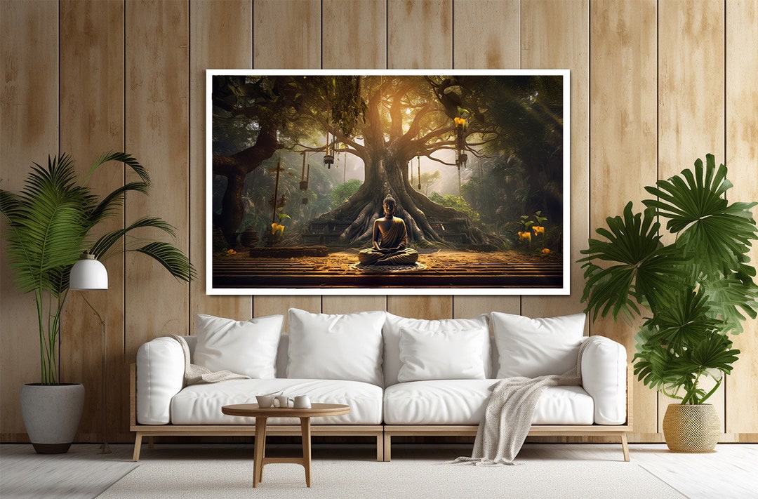 Tree Landscape Buddha, Buddha Painting, Buddha Canvas Art, Buddhism Art ...