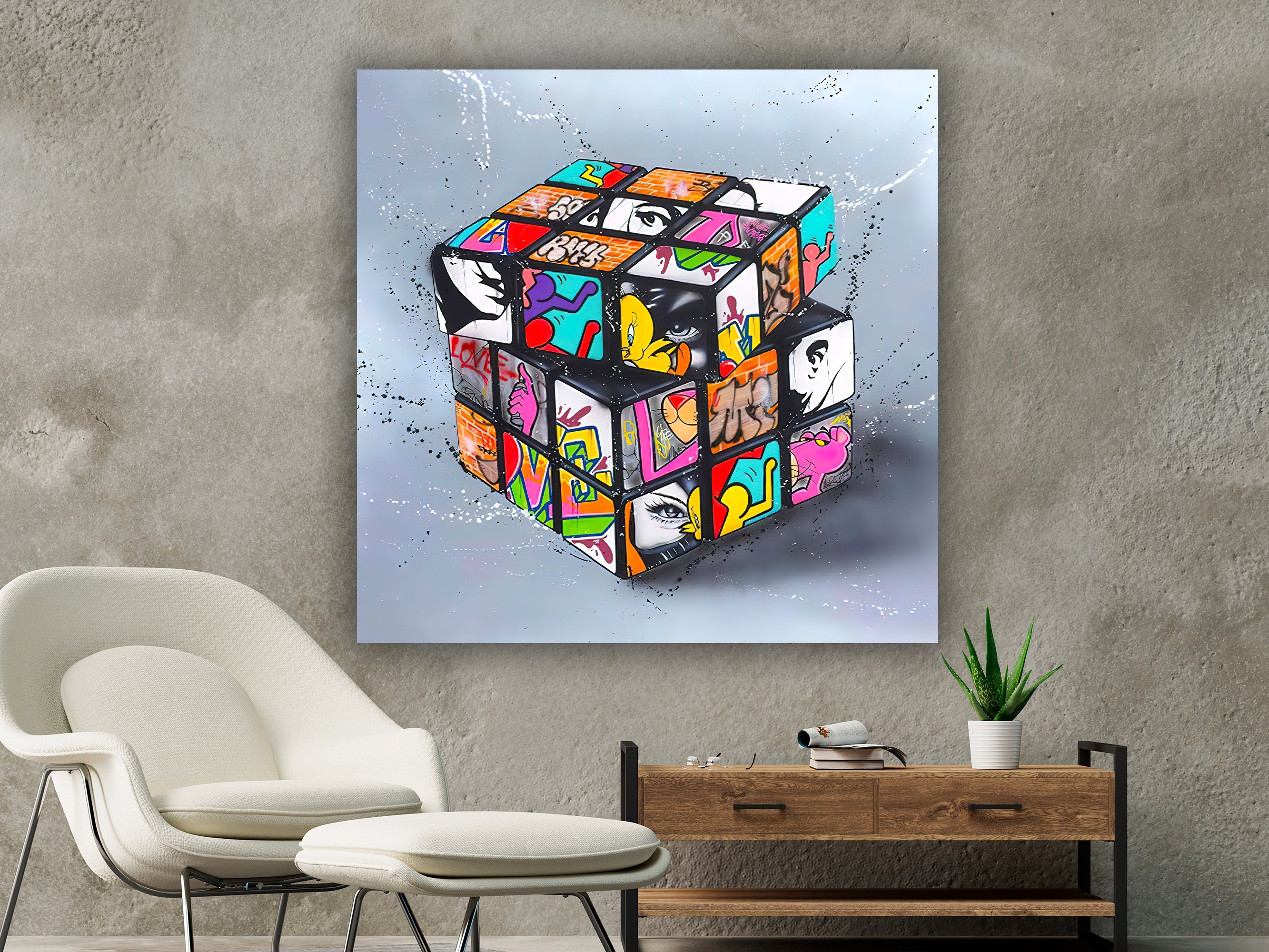 Rubik Cube Canvas, Graffiti Intelligence Cube Art, Cube Wall Art ...