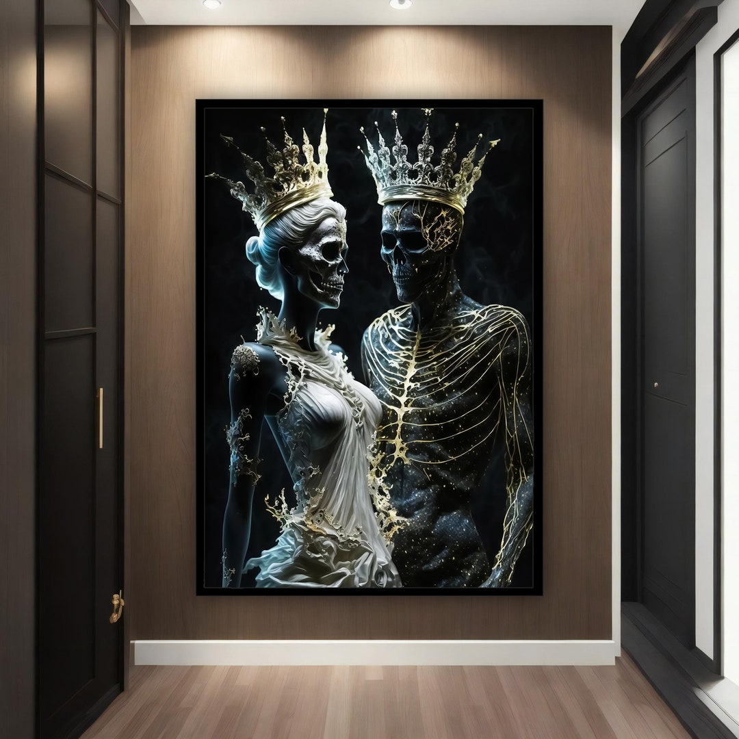 Skeleton Double Canvas, Skull Print, Skeleton King Art, Skeleton Queen ...