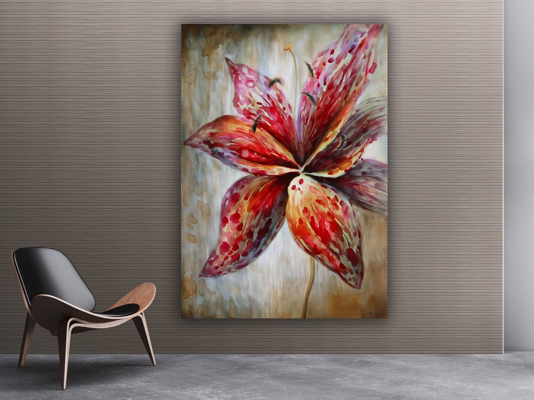 Red Lily Blossom Canvas, Lily Flower Painting, Floral Wall Art, Lily ...