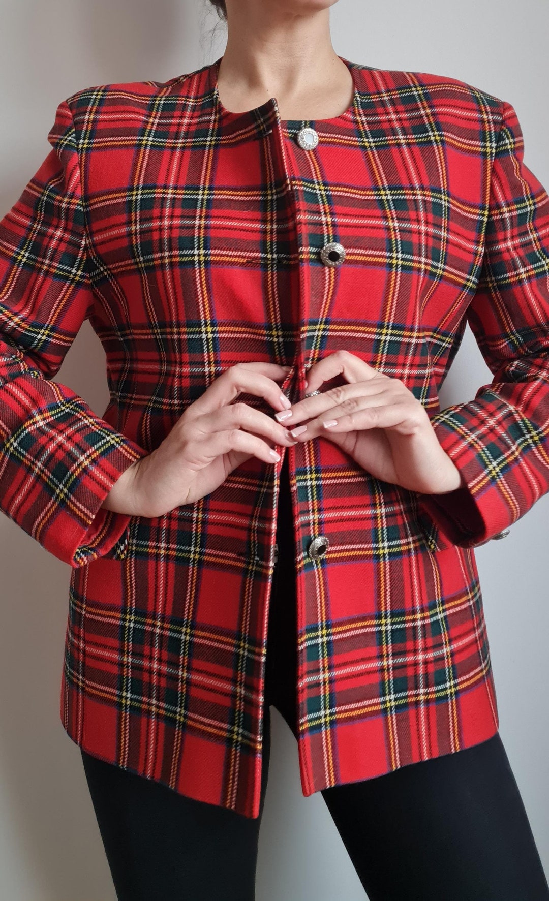 Vintage Pure New Wool Tartan Blazer|made in UK Red Checkered Jacket ...