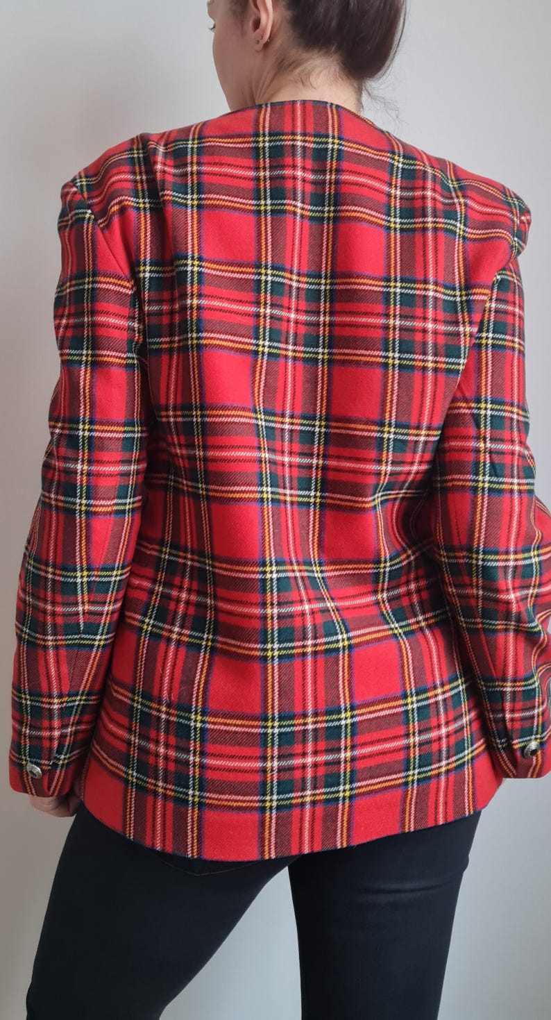 Vintage Pure New Wool Tartan Blazer|made in UK Red Checkered Jacket ...